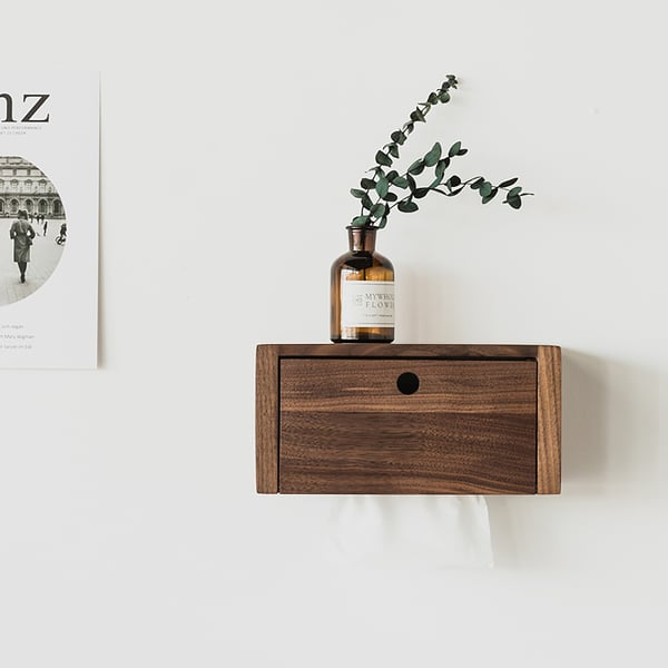 Wooden Wall Mounted Tissue Box with Creative Flip Design-Homary