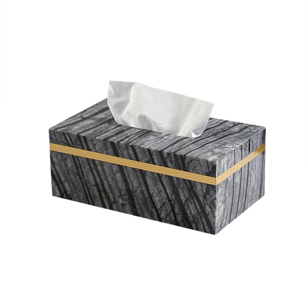 Modern Rectangular Tissue Box Cover Desk Organiser in Marble | Homary UK