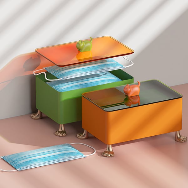 Cute Orange Face Mask Storage Box with Acrylic Lid-Homary