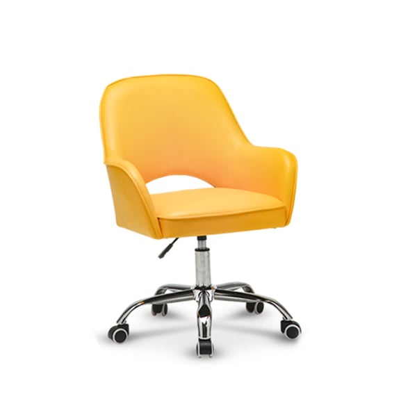 Yellow Swivel Upholstered Faux Leather Task Chair Adjustable Height-Homary