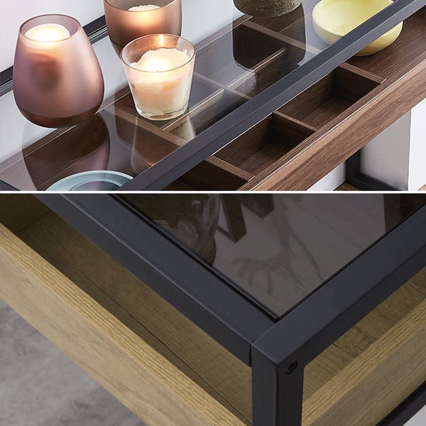 47.2" Rectangular Narrow Console Table Tempered Glass Top with Storage ...