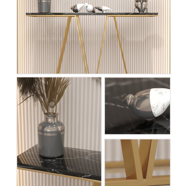 Modern White Narrow Console Table with Marble Top | Homary