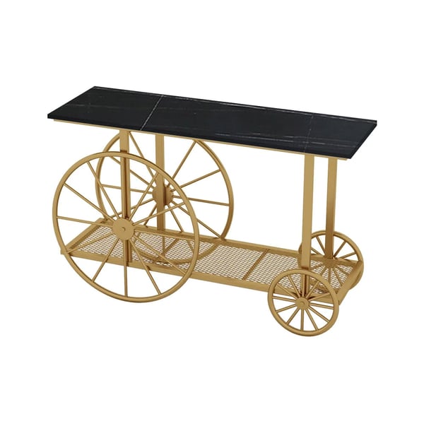 Black 2-Tiered Console Table with Sintered Stone Top & Decor Trolley ...