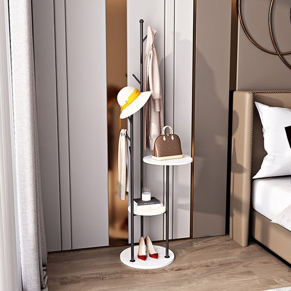 Coat Tree Stand Clothing Rack with Table Black | Homary