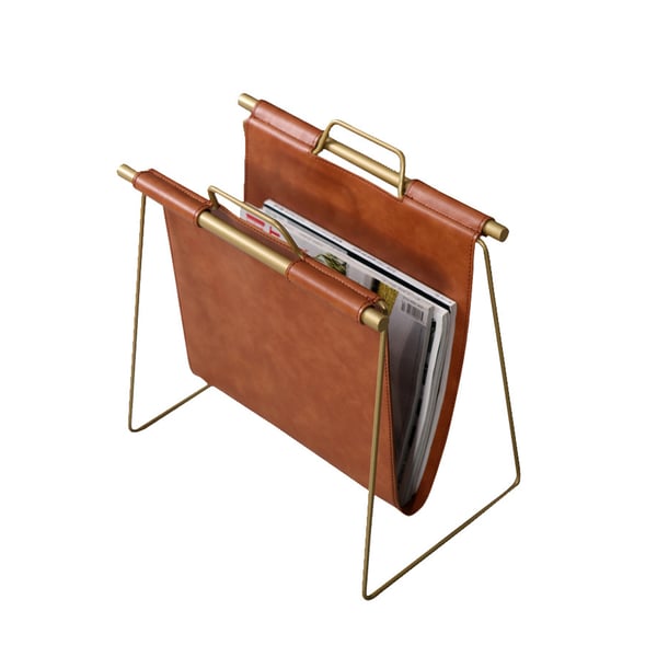 Modern Leather Magazine Rack with Handle for Bedroom in Brown | Homary UK