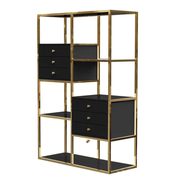 Black and Gold Geometric Bookcase 6 Shelves & 6 Drawers Bookshelf | Homary