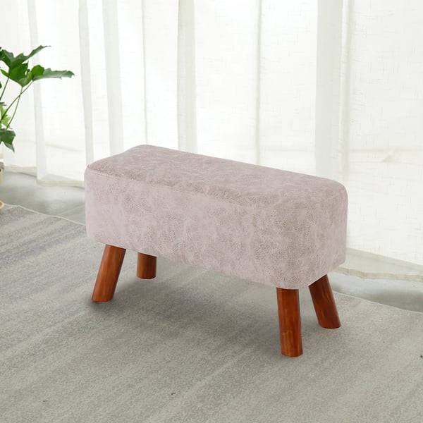 Modern Ottoman Bench Leath-aire Upholstered Solid Wood Legs Bench | Homary