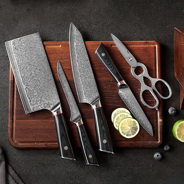 6-teiliges Damaskus-Küchenmesser-Set mit Block-Damaskus-Kochmessern ...