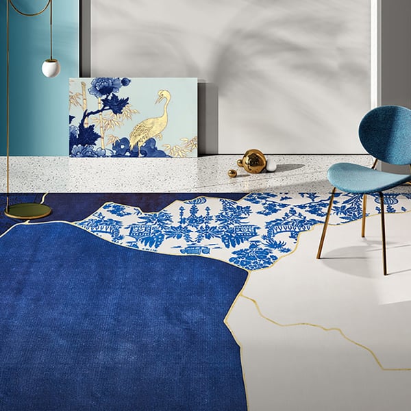 10'×13' Novelty Irregular Pattern Blue Rectangle Area Rug | Homary
