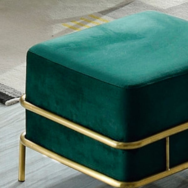 420mm Green Modern Velvet Upholstered Ottoman Stool with Gold Legs-Homary