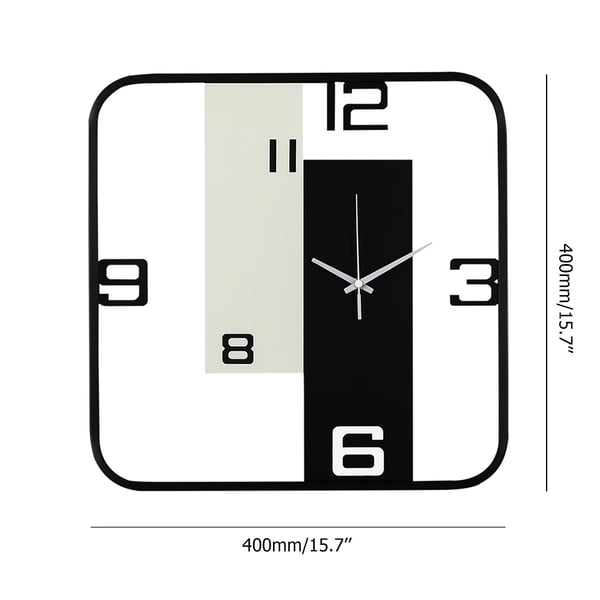 400mm Black & White Square Metal Wall Clock with Nordic Creative Modern ...