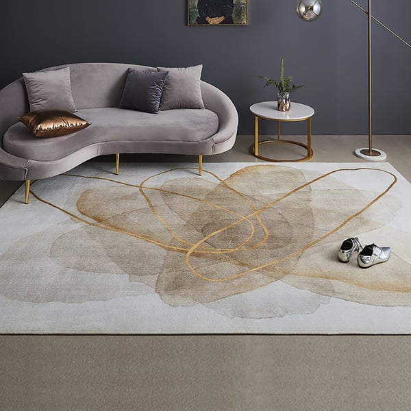 2740mm x 3650mm Modern Rectangular Gold Floral Area Rug | Homary UK