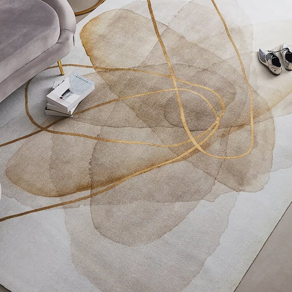 2740mm x 3650mm Modern Rectangular Gold Floral Area Rug | Homary UK