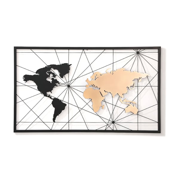 Black & Rose Gold World Map Metal Rectangular Frame Wall Decor | Homary UK