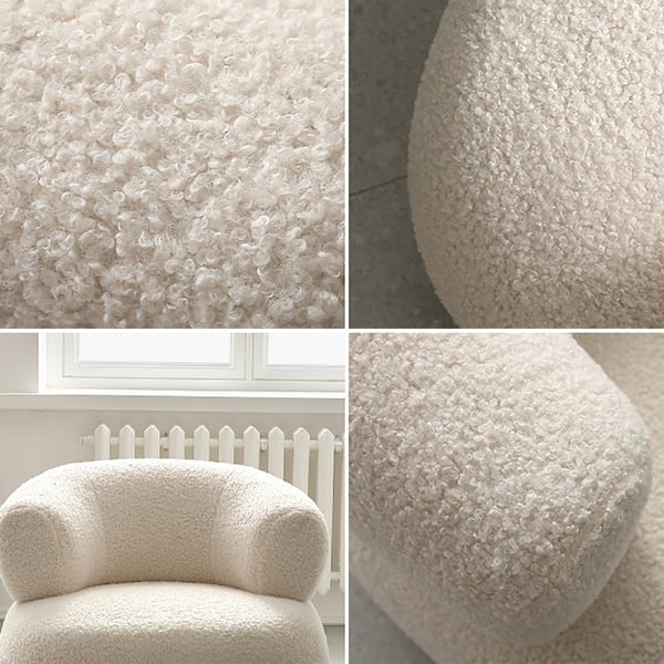 Modern Round White Faux Lamb Wool Single Sofa Chair Lounge Chair | Homary