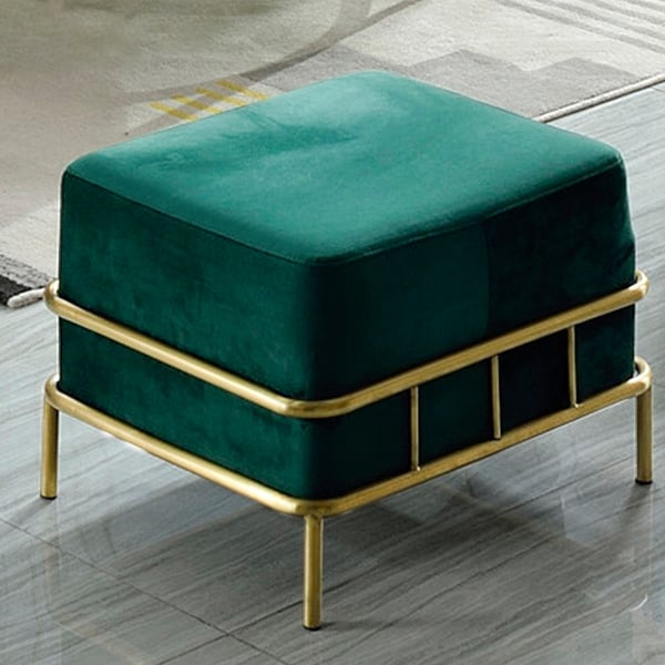 420mm Green Modern Velvet Upholstered Ottoman Stool with Gold Legs-Homary