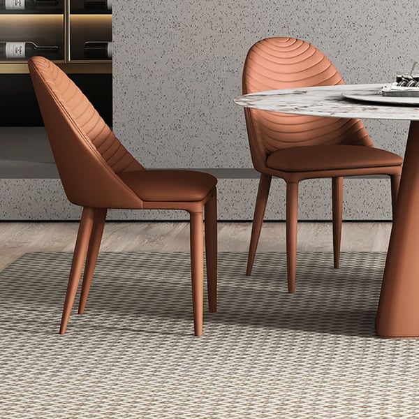 Set of 2 Caramel PU Leather Side Chair Dining Chair-Homary