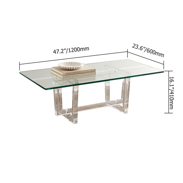 Table basse rectangulaire moderne en verre transparent de 1200 mm avec ...