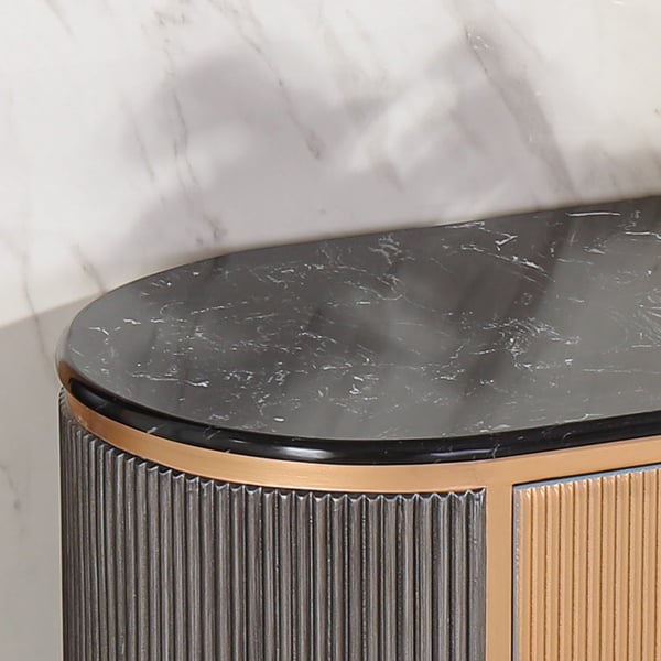 Italian Grey & Gold Buffet Oval Faux Marble Top Sideboard 4 Doors ...