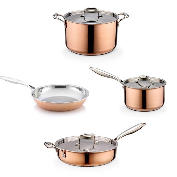 7 Pieces Tri-Ply Bonded Copper Cookware Set Food-grade Stainless Steel ...