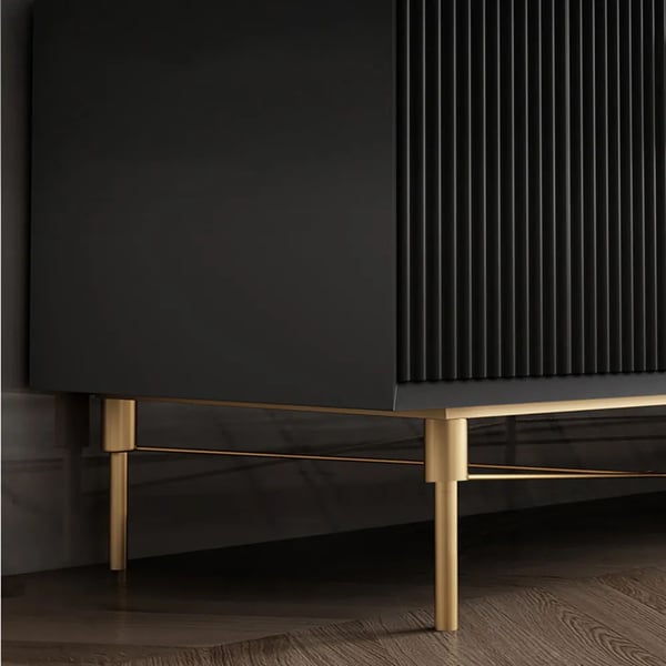 Modern Black TV Stand 4-Drawer 2-Door Media Console Gold Finish in ...