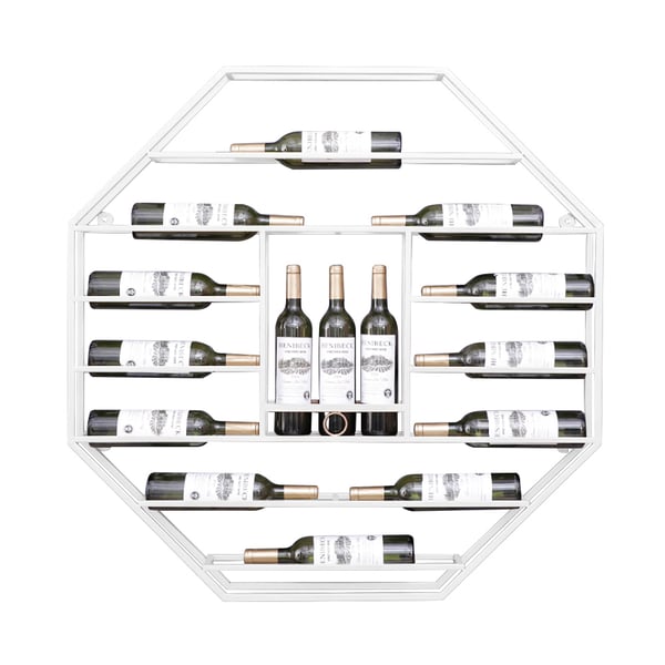 Industrial White Octagonal Wall Mounted Wine Rack Wine Shelf in Steel ...