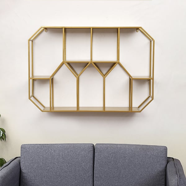 Nordic Golden Geometric Wall Mounted Shelves Metal Floating Bookshelf ...