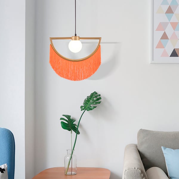 1-Light Fringe Pendant Light Orange Hanging Light Gold Finish | Homary UK