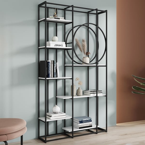 Modern 7-Tier Rectangle Freestanding Geometric Bookshelf in Black ...
