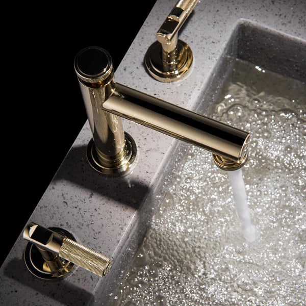 Gold Bathroom 3 Hole Basin Tap Dual Lever Solid Brass | Homary UK