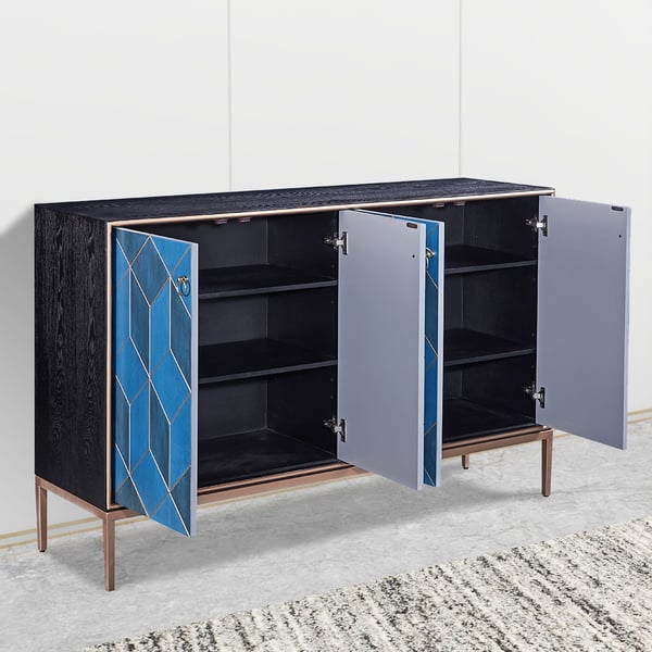 Italian Blue Buffet Cubic Outlined Sideboard 4 Doors 4 Shelves | Homary