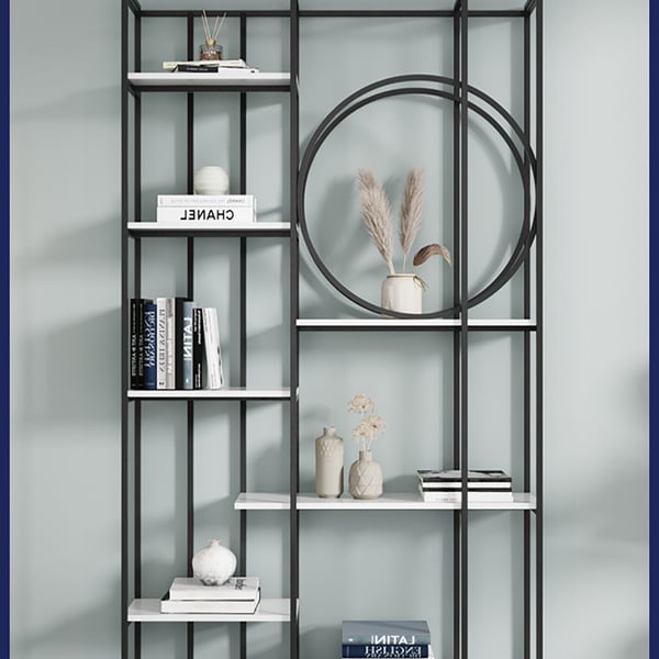 Modern 7-Tier Rectangle Freestanding Geometric Bookshelf in Black ...