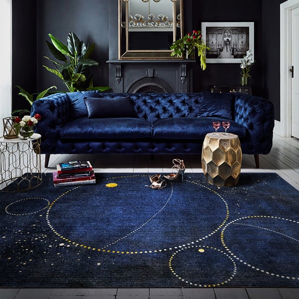 2430mm x 3000mm Designer Light Luxury Retangular Deep Blue and Circle ...