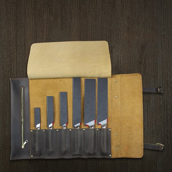 8 Pieces Damascus Kitchen Knife Set Chef Knife Set with Leather Roll ...