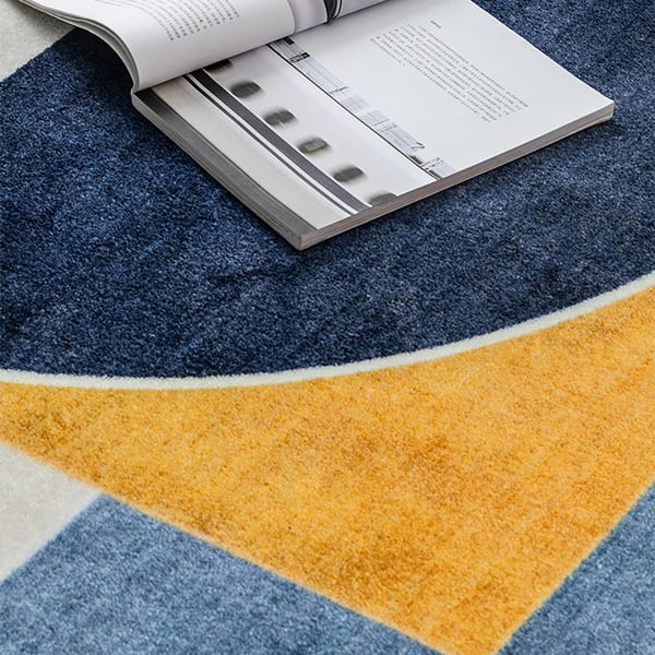 9' x 12' Designer Modern Style Retangular Blue and Geometric Area Rug ...
