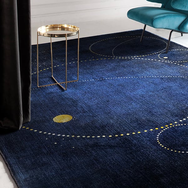 2430mm x 3000mm Designer Light Luxury Retangular Deep Blue and Circle ...