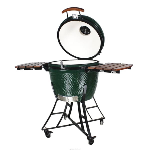 24" Multi-purpose Rattan Pattern Portable Ceramic Kamado Grill with ...