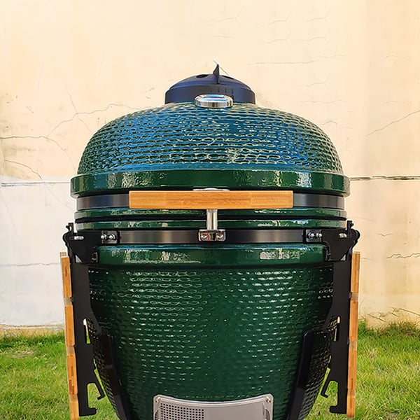 24" Multi-purpose Rattan Pattern Portable Ceramic Kamado Grill with ...
