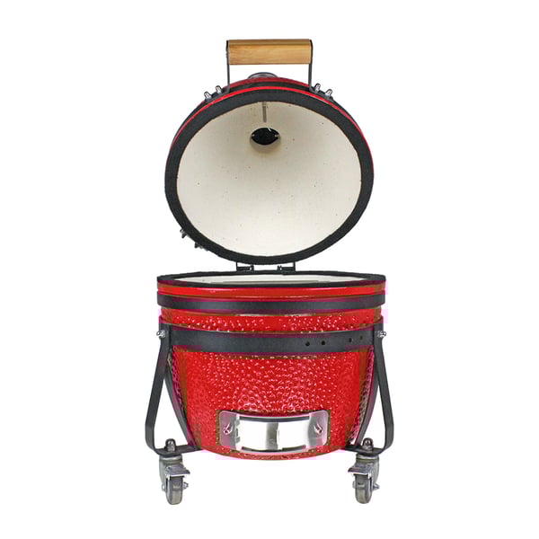 14" Red Multi-purpose Portable Ceramic Kamado Grill with Wheels | Homary