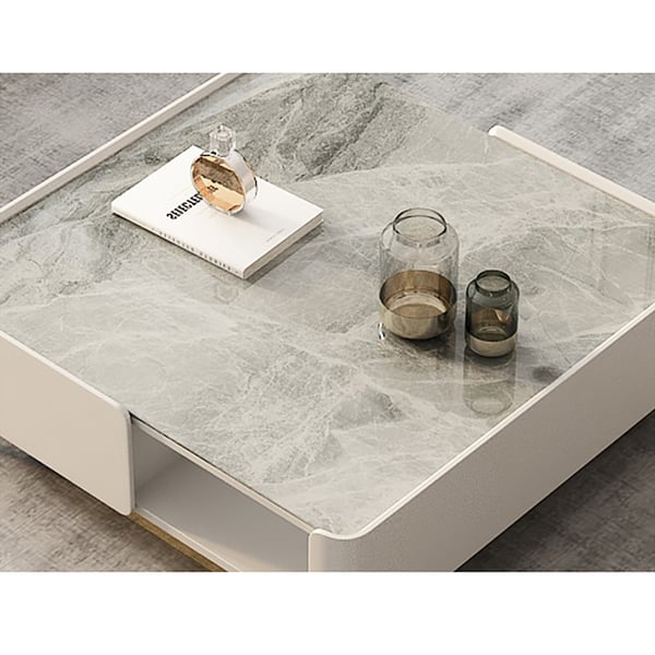 39.4" Square Coffee Table Low Height Sintered Stone Top with 2 Drawers ...