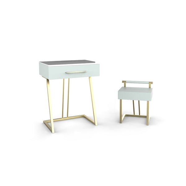 Small Faux Marble Makeup Vanity Set with Vanity Stool Dresser with ...