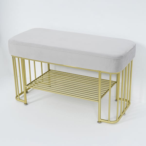 Modern Gray Entryway Bench with Shoe Storage Velvet Upholstered with ...