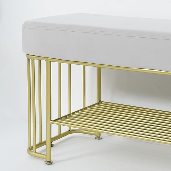 Modern Gray Entryway Bench with Shoe Storage Velvet Upholstered with ...