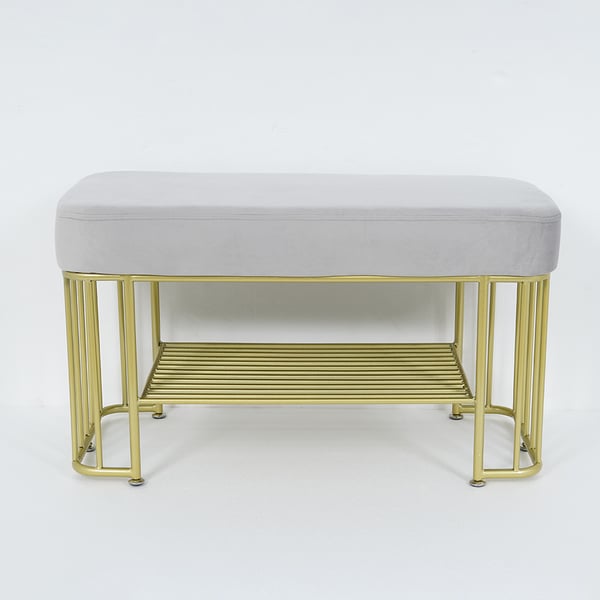 Modern Gray Entryway Bench with Shoe Storage Velvet Upholstered with ...