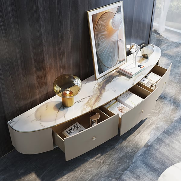 78.7" Sintered Stone Top TV Console with Drawers TV Stand in Champagne ...