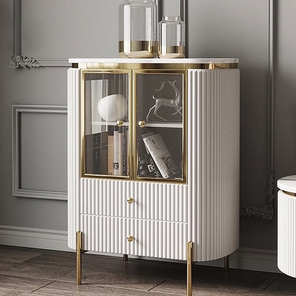 750mm Modern White Marble Top Cabinet Display Chest with 2 Drawers & 2 ...