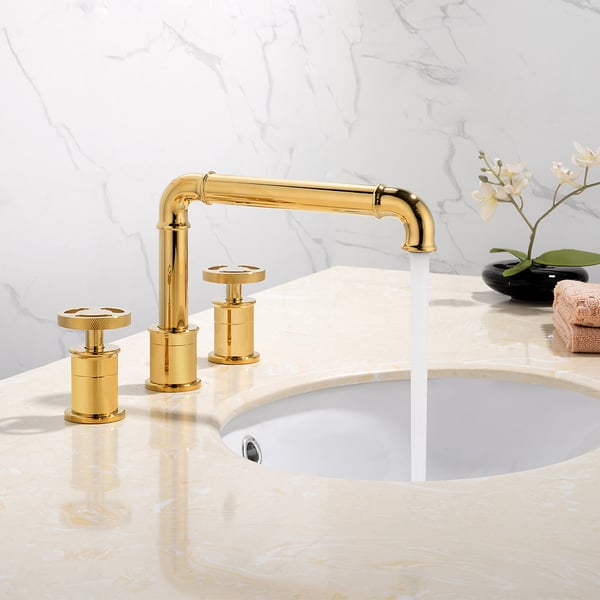 Ruth Industrial Pipe Gold Bathroom Widespread Sink Faucet | Homary