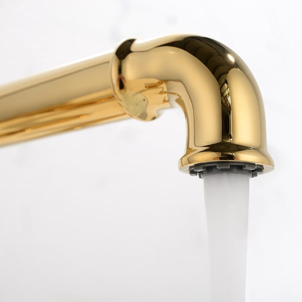 Ruth Industrial Pipe Gold Bathroom Widespread Sink Faucet | Homary