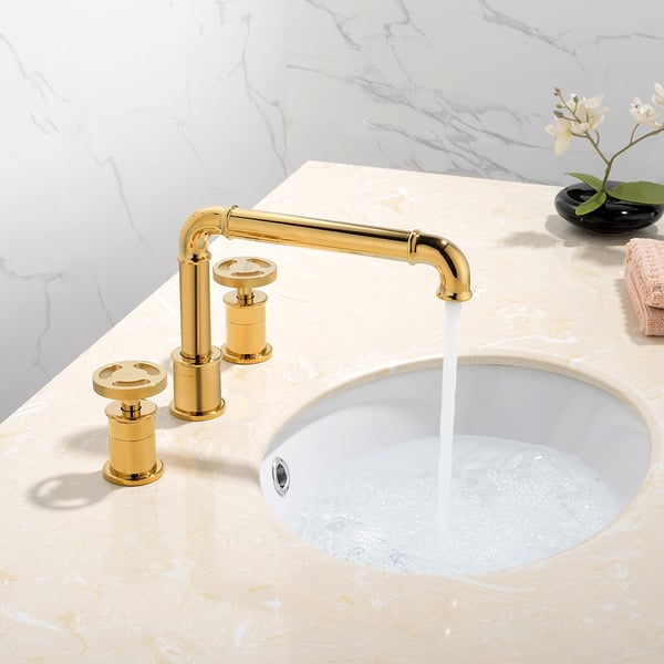 Ruth Industrial Pipe Gold Bathroom Widespread Sink Faucet | Homary