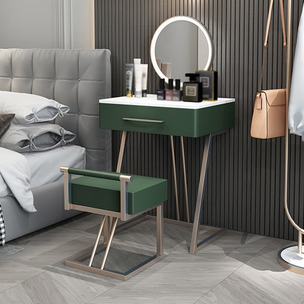 Small Faux Marble Makeup Vanity Set with Vanity Stool Dresser with ...